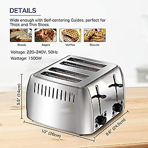 prepAmeal 4 Slice Toaster Stainless Steel Toaster Two Slice Bagel Toaster Small Bake Toaster with 6 Browning Setting, Reheat, Defrost, Bagel, Cancel Function, Extra Wide Slots (silver - 4 slice)
