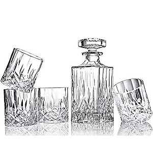 ELIDOMC 5PC Italian Crafted Crystal Whiskey Decanter & Whiskey Glasses Set, Crystal Decanter Set With 4 Whiskey Glasses, Whiskey Decanter Sets for Men