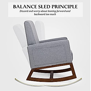 Paddie Rocking Chair Nursery Glider Rocker Chair Tall Back Upholstered Accent Armchair for Living Room Bedroom Office