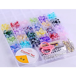 Glass Beads Kit for Jewelry Making Bracelet Charms Set Bulk Crafts 480pcs 8mm Round 12colors with Accessories, Chakra Bead DIY Beading Necklace Adults Beginners (Glass Jade)