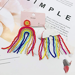 Statement Drop Earrings Rainbow Tassel Beaded Dangle Earrings Gift for Women