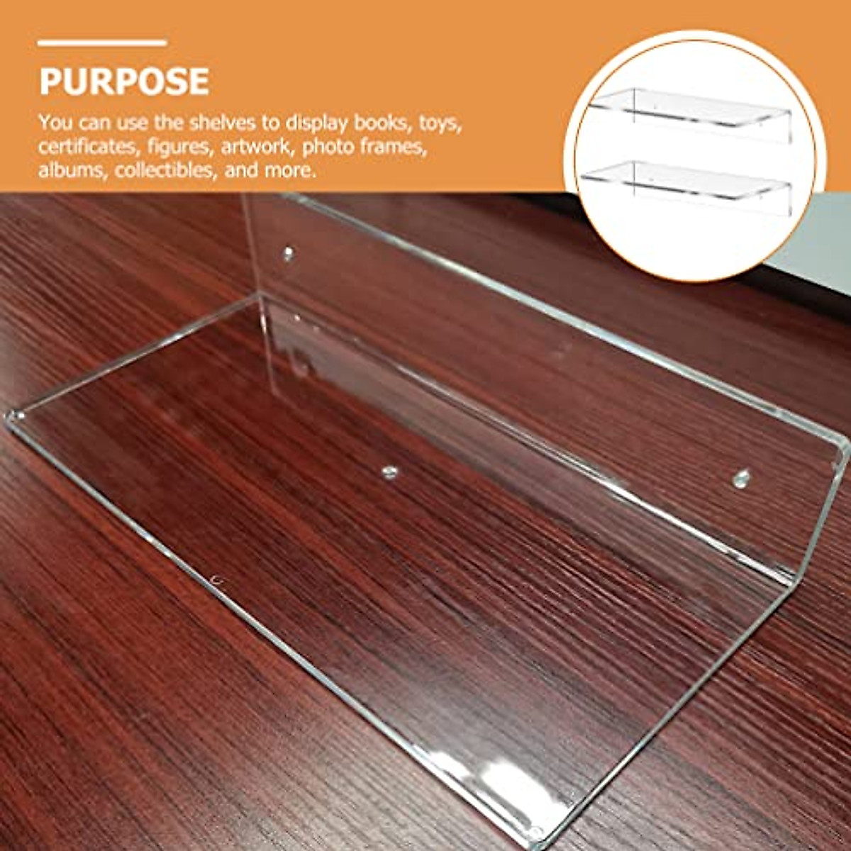ULTECHNOVO 2Pcs Acrylic Floating Shelves Clear Wall Dispay Shelf Space Saving Wall Bookshelf Invisible Floating Organizer for Living Room Bedroom Home Office Transparent