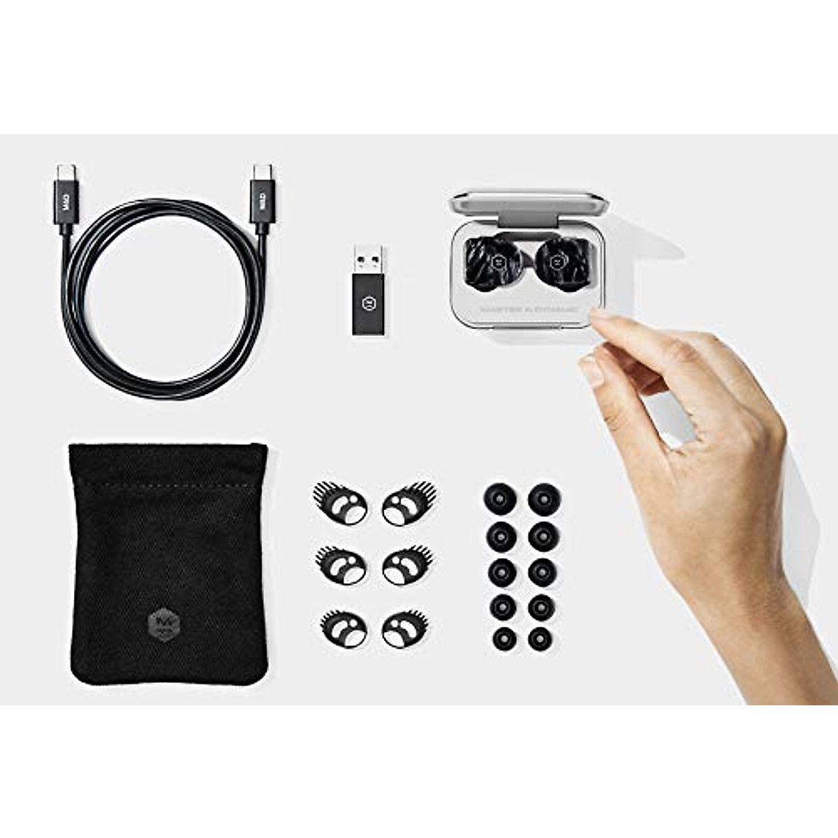 MASTER & DYNAMIC MW07 Plus True Wireless Earphones - Noise Cancelling with Mic Bluetooth, Lightweight in-Ear Headphones - Black Quartz