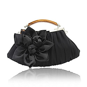 kingluck Floral Embellish Sheer Chiffon Exterior Party Clutch-evening Out Collection (black)