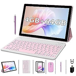 2023 Newest 2 in 1 Tablet, 10 inch Android 11 Tablets with Keyboard Case Mouse Stylus, 4GB RAM+64GB ROM 1.8GHz Quad Core, 1280*800 IPS HD Touch Screen, 8MP Dual Camera, Games, Wi-Fi, BT Tableta PC