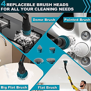 BEI & HONG 2023 Upgraded 50-Inch Adjustable Cordless Power Scrubber with 4 Replaceable Brush Heads, 2 x 21V Batteries - Blue