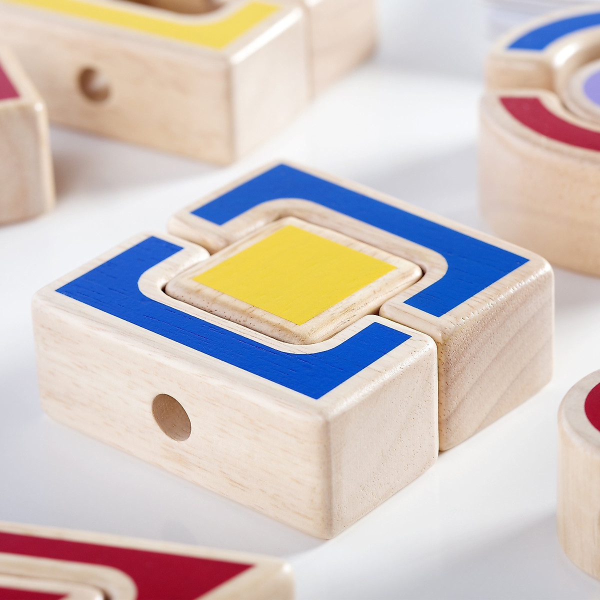 Guidecraft Colorful Nest and Lace Shapes- Wooden Geometric Puzzle Matching and Weaving Game, Toddler Learning & Educational Toys