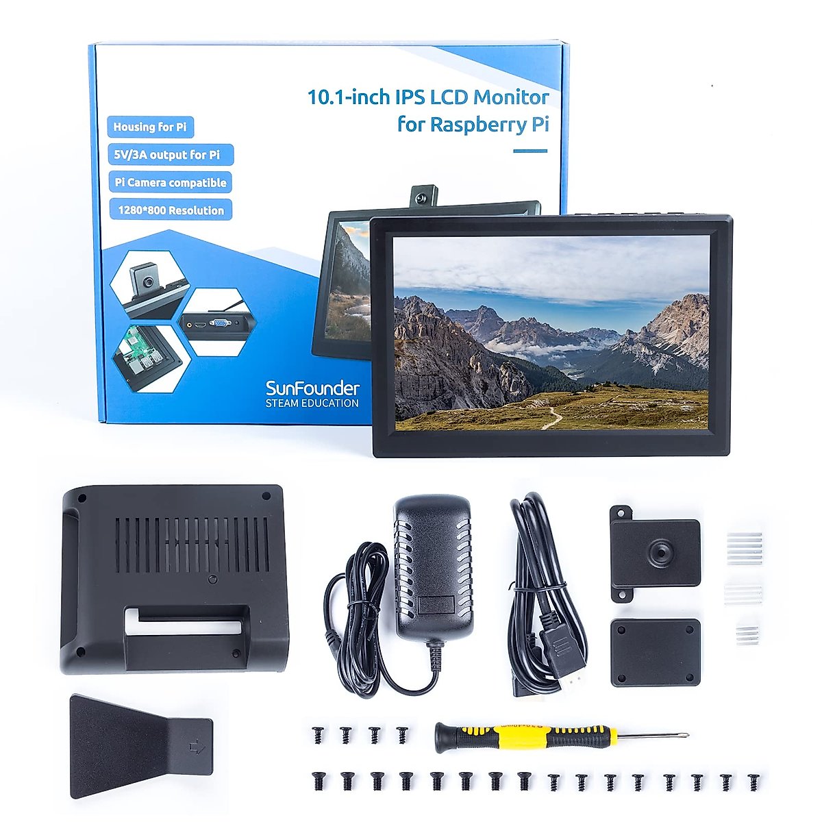 SunFounder 10.1'' Screen for Raspberry Pi Display IPS Monitor 10.1 inch Portable Laptop Monitor Resolution 1280×800 with Rear Housing Cooling Fan (This is not a Touch Screen Monitor)