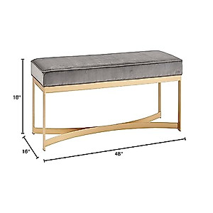 Martha Stewart Secor Entryway Accent Bench With Gold Metal Half Moon Base, Cushion Seat, Modern Suede-Like Fabric Sitting Bench, Easy Assembly Bedroom Furniture, 48" W x 16" D x 18" H, Grey