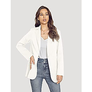 EXTRO&VERT Blazer Jackets for Women Single Button Long Sleeve Patch Pocket Suit for Work Casual White