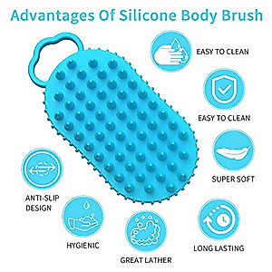 BathWe 2 Pack Silicone Body Scrubber, 2 in 1 Shower and Shampoo Scalp Massager Brush for Dry and Wet, Men Women Bath Exfoliate Accessory (Large)