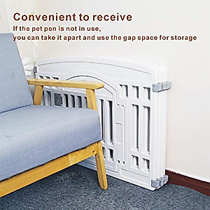 Pet Playpen Foldable Gate for Dogs Heavy Plastic Puppy Exercise Pen with Door Portable Indoor Outdoor Small Pets Fence Puppies Folding Cage 4 Panels Medium Animals House Supplies (33.5x33.5 inches)