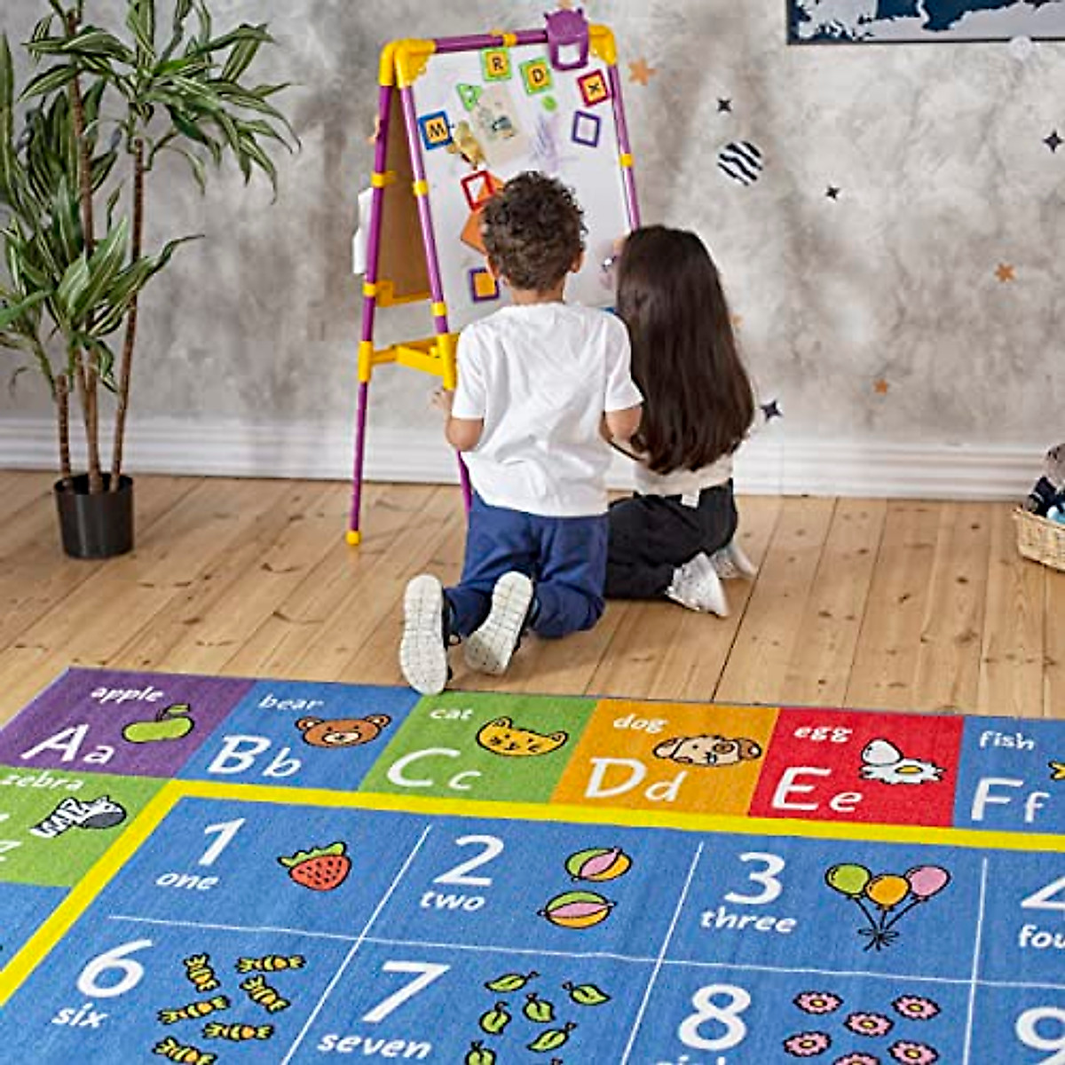 KC Cubs ABC Alphabet, Numbers & Shapes Educational Learning & Fun Game Play Area Rug for Kids Bedroom, Toddler Classroom and Baby Playroom