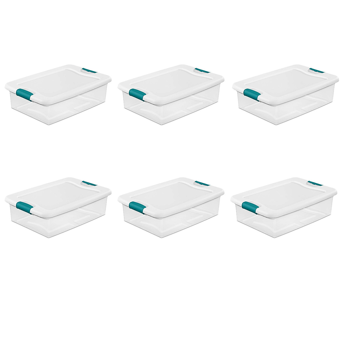 Sterilite 14968006 32 quart/30 L Latching Box with Clear Base, White Lid and Colored Latches, 6-Pack