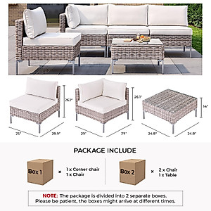 LuxaDomus Patio Furniture Set 5 Pieces, Outdoor Patio Conversation Set with Patio Table, Wicker Outdoor Sofa with Thickened Cushion, PE Rattan Outdoor Furniture Sectional Couch for Garden Backyard