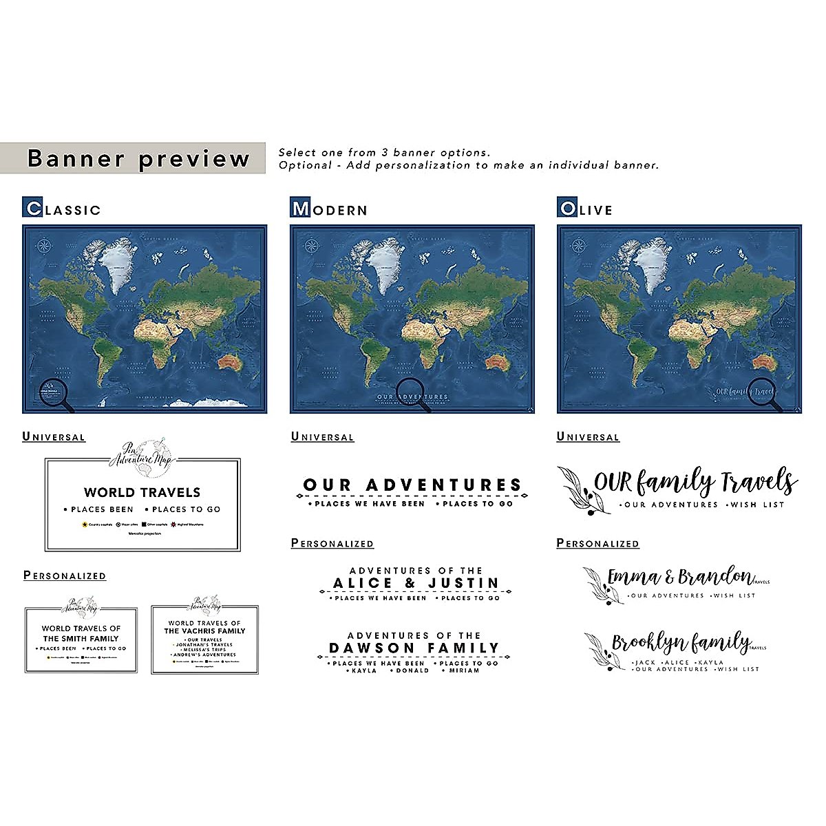 Modern World Satellite Wall Map with Push Pins | Push Pin Travel Map on Canvas | Personalized World Map with Pins | 24" x 32" up to 40" x 53"