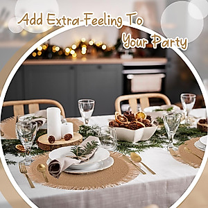 Tioncy 24 Pcs (12 Sets) Round Boho Woven Paper Placemats and Braided Coasters 12 Pcs 15 Inch Heat Resistant Table Mats 12 Pcs 7 Inch Non Slip Drink Coaster for Wedding Kitchen Dining Party Banquet