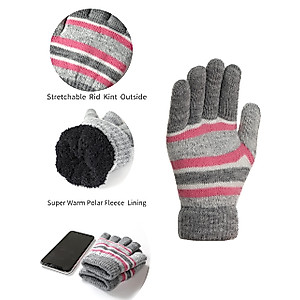 GOLHUA 3Pcs Kids Winter Hat Scarf Gloves Set for 3-6 Years Old Boys Girls Elastic Beanie Hat Circle Scarf Set Knitted Plush - Pink, One Size