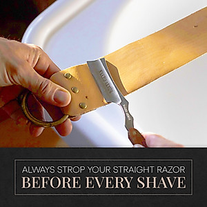 Naked Armor Stropping Leather Strop - Straight Razor Sharpening & Leather Knife Sharpener, Brass Hooks, Linen Stropping Belt, Leather Strop for Knife Sharpening, Razor Blade Sharpener, Shave Strop