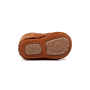 HONGTEYA Leather Baby Moccasins Hard Soled Tassel Crib Toddler Shoes for Boys and Girls (12-18 Months/5.12inch, Suede Dark Brown)