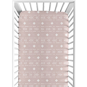 Sweet Jojo Designs Mauve and White Boho Tribal Mudcloth Girl Fitted Crib Sheet Baby or Toddler Bed Nursery - Pink Dusty Rose Woodland Bohemian Southwest Geometric Arrow Aztec Mud Cloth, White, Size