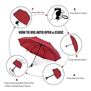 IXINU Factory Outlet Automatic Open Close Portable Lightweight Travel Umbrella Parasol Outdoor Sun & Rain All Weather Umbrella (Wine Red)