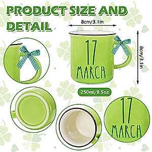 Whaline 6Pcs St. Patrick's Day Mini Coffee Mug with Ribbon Shamrock St. Patrick's Day Mini Mug Green White Lucky Clover Tiered Tray Decor for Irish Holiday Table Centerpieces Decor Housewarming Gift