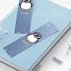 Personalized Bookmark, Customized Adorable Penguin Bookmarks with Name, Metal Markers Ruler Ornament, Gifts for Book Lovers, Penguin Lover, Readers, Women Men On Birthday Christmas