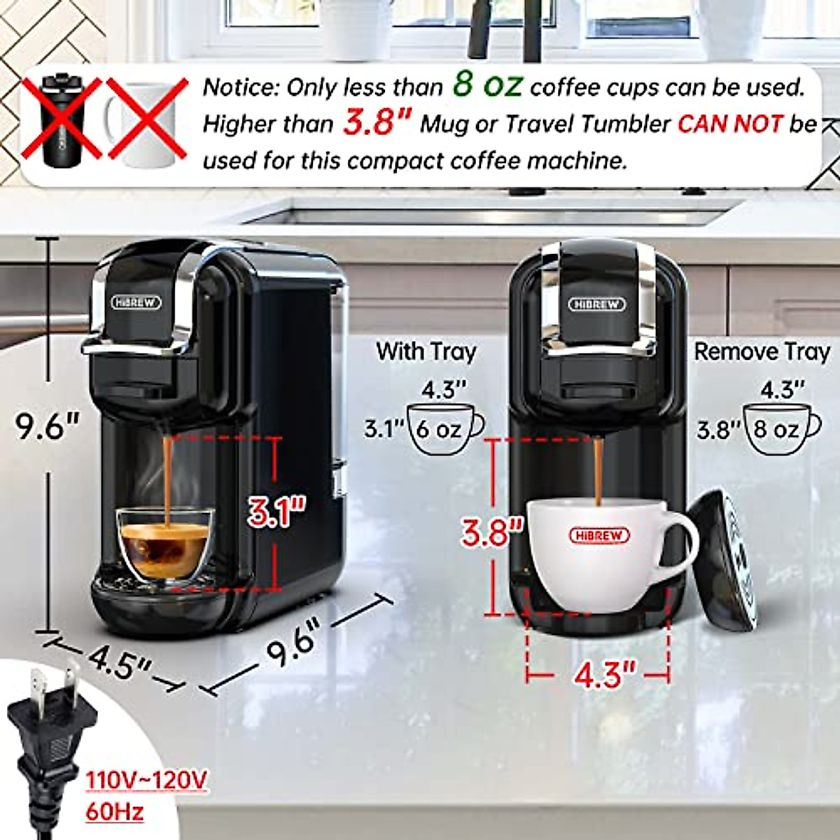 Pod Coffee Maker Single Serve, HiBREW 5-in-1 Espresso Machine for Pods, Kcup*/Nes* Original/DG*/ESE Pod/Espresso Powder Compatible, Cold/Hot Mode, 20 oz Removable Reservoir, LED Bars Indicator, 19 Bar