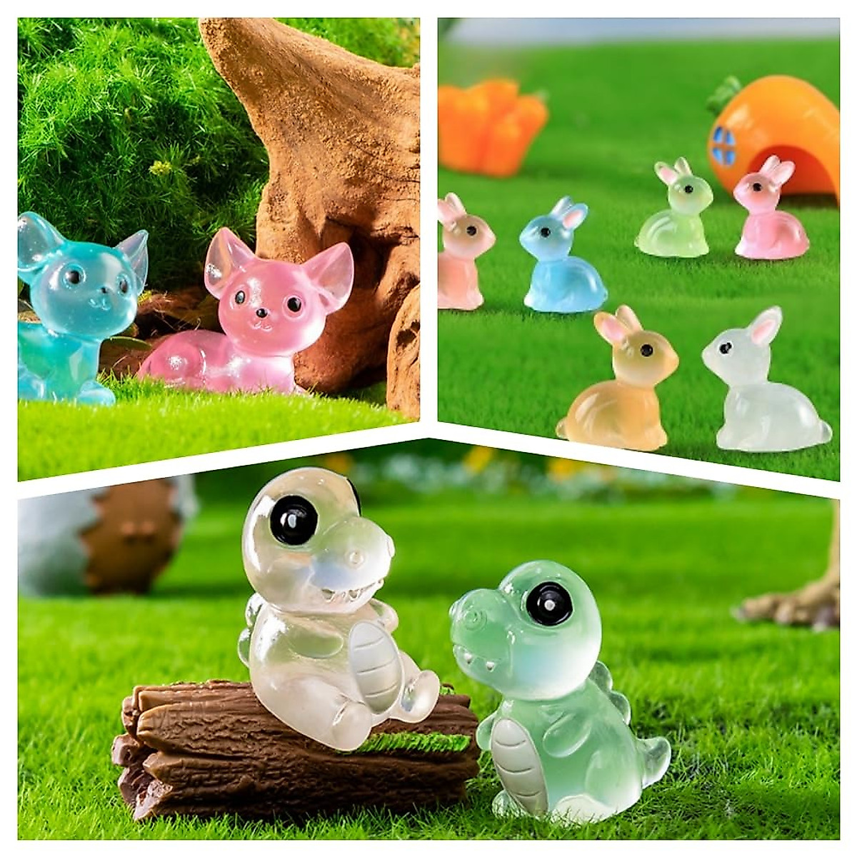ElpizoFos 130pcs Various Luminous Mini Resin Animal Figurines Glow in The Dark Miniature Figures Ornament Fairy Garden Accessories Aquarium Landscape Bonsai Dollhouse Decor
