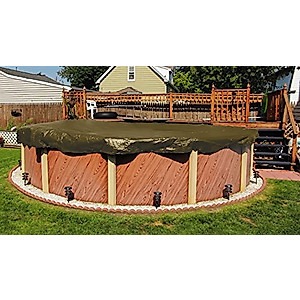 Buffalo Blizzard Supreme Plus Winter Cover for 30-Foot Round Above-Ground Swimming Pools | Tan/Silver Reversible | 4-Foot Additional Material | Wind Guard Clips Included