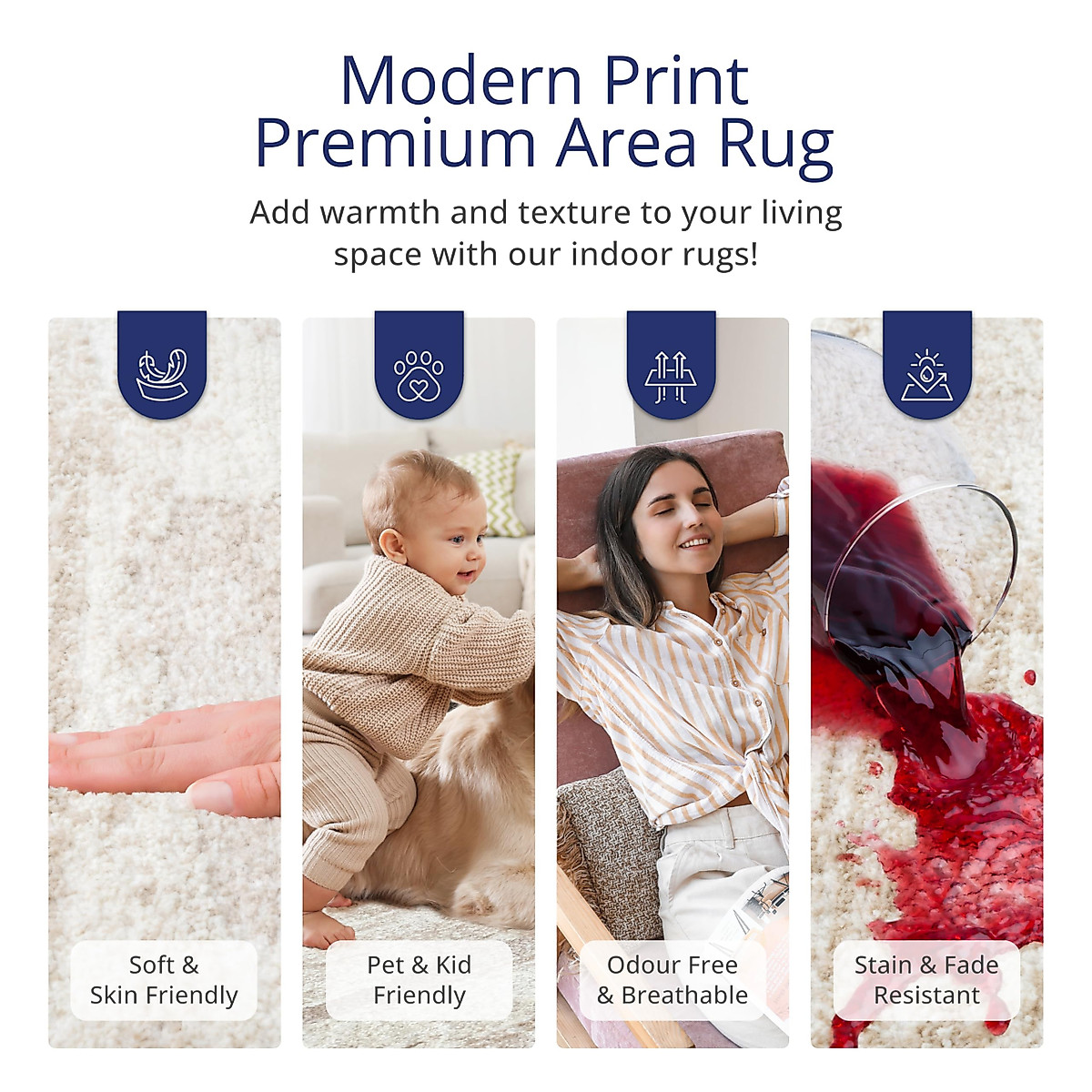 Abani Cream Area Rug for Living Room, Bedroom - Block Pattern- 8' x 10' -Durable & Easy to Clean