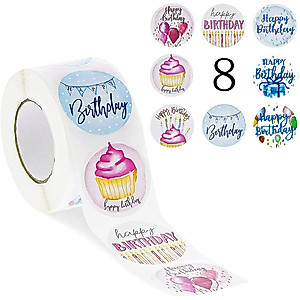 2 Roll/1000Pcs Happy Birthday Stickers Round Seals Labels Adhesive Labels for Baby Shower and Happy Birthday Party Decorative, Cards Gift Envelopes Boxes, 1.5Inch