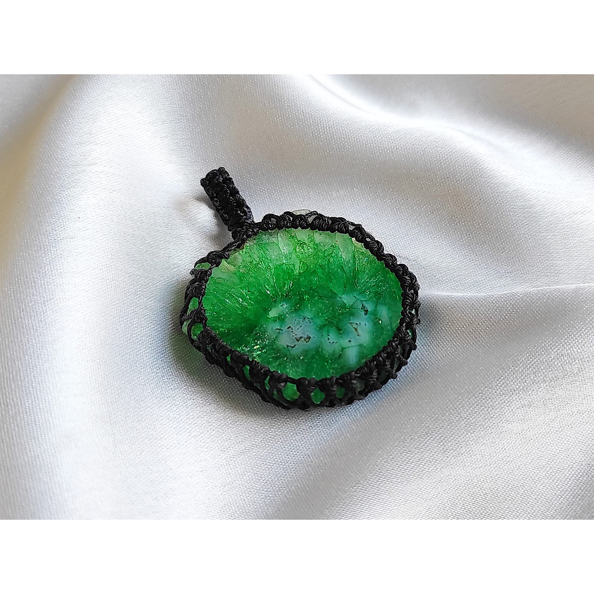 Green Solar Agate Macrame Pendant, Cord Wrapped Macrame Pendant, Gemstone Macrame Jewelry