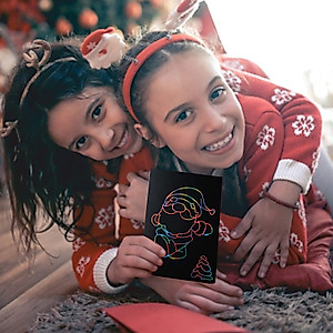 ZEAYEA 200 Pcs Scratch Paper Art Set, Scratch Off Rainbow Magic Paper with 10 Stylus, 8 Stencils, Black Scratch Notes for Boys and Girls DIY Crafts Christmas Birthday Gift Cards