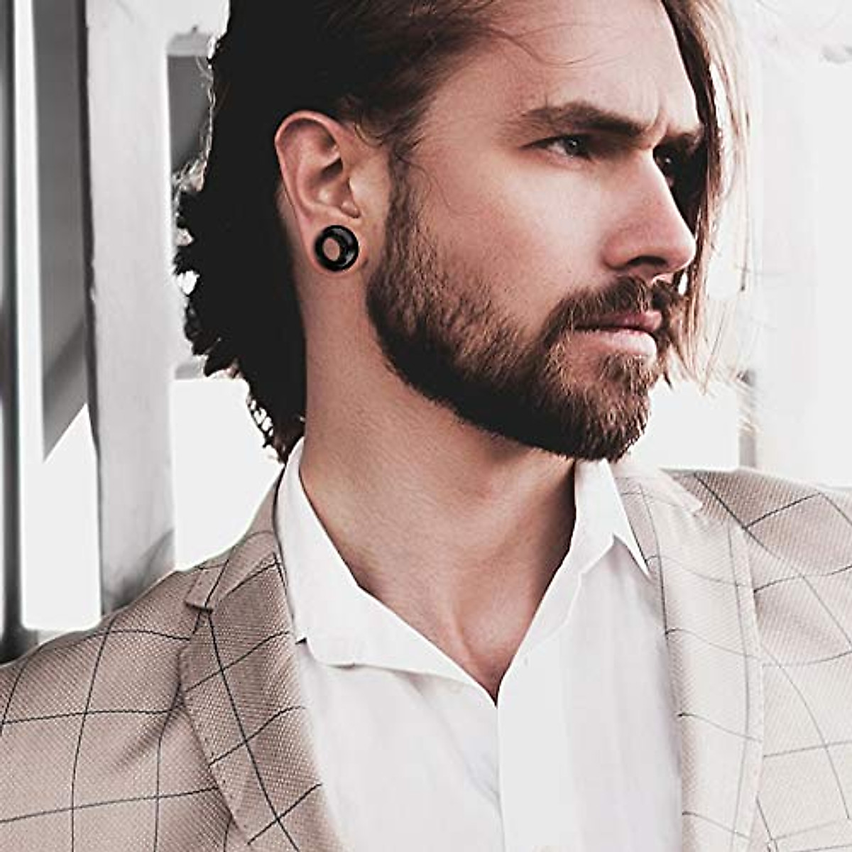 Ear gauges ear plugs Black Obsidian Hollow Tunnels Organic Stone Duble Saddle Ear Plugs (22mm-7/8 gauge)