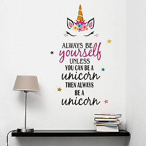 Motivational Quotes Wall Stickers,Always be Yourself Unless You Can be a Unicorn Wall Decal for Girls Room,Uplifting Encouragement Gift for Girls,Inspirational Decorations Wallpaper Mural for Nursery