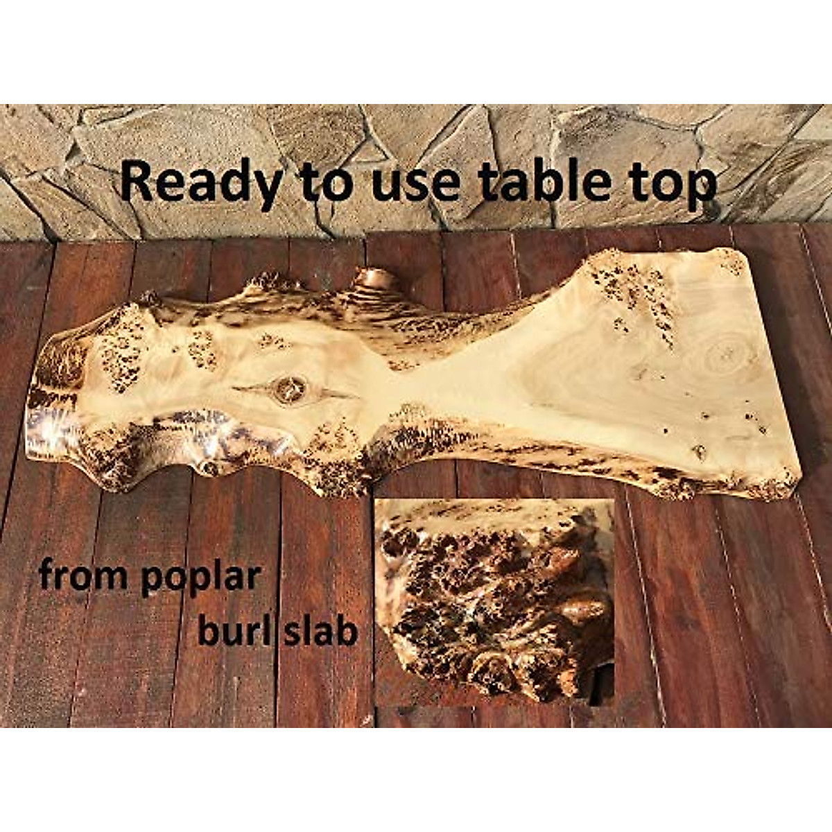 Table top from poplar burl slab, live edge table top, poplar burl, slab burl