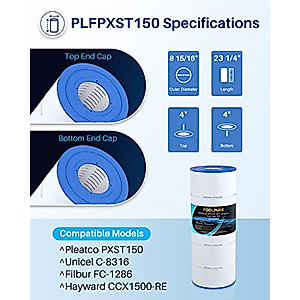 POOLPURE PLFPXST150 Pool Filter Replaces Hayward X-Stream CC1500, CCX1500-RE, Pleatco PXST150, Ultral-B3, Unicel C-8316, Filbur FC-1286, 817-0150P, Waterway Pro Clean 150, L x OD: 23 1/4" x 8 15/16"