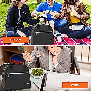 OPUX Insulated Lunch Box for Women | Lunch Bags for Women, Girls, Teens | Cute Black Reusable Thermal Lunch Tote Purse Cooler for Kids, School, Work, Office, Adult | Fits 12 Cans (Black)