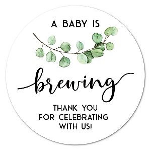 Greenery a Baby Is Brewing Thank You Stickers, 2 Inch Baby Shower Party Favor Labels 40-Pack