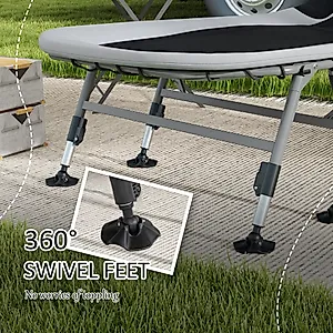 Outsunny Camping Cot for Adults, Folding Bed with Soft Padded Cushions & Headrest, 180° Adjustable Reclining Lounger, Heavy Duty and Portable with a 400 lbs. Capacity, Gray