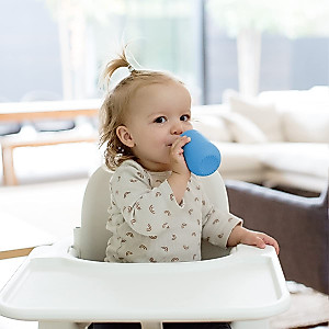 ezpz Mini Collection Set (Blue) - 100% Silicone Cup + Straw, Fork, Spoon & Mini Mat Suction Plate with Built-in Placemat for Infants + Toddlers - First Foods + Self-Feeding - 12 Months+