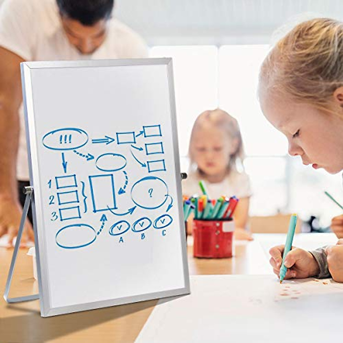 WEWLINE Small Dry Erase Board Desktop White Board Magnetic 10" x 14" Mini Dual-Sided Whiteboard Easel 360°Rotation,Home Children's Whiteboard for Training and Office Meeting