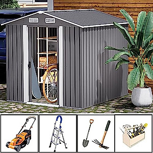 6x6 Ft Outdoor Storage Shed Garden Shen,Outdoor Shed Metal Shed with Lockable Doors,Large Garden Shed Bike Storage,Perfect to Store Tools,Bike,Lawn Mower