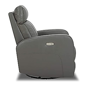 CHITA Genuine Leather Power Swivel Glider Recliner Chair,USB Charge Manual Headrest Double Layer Backrest Truck armrest Recliner Chair Sofa for Living Room and Nursery-Haze