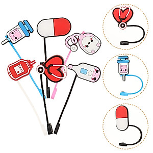 Beavorty 6pcs Medical Straw Cap Stethoscope Straw Cover Silicone Straw Cover Personalized Straw Covers Doctor Straw Toppers Silicone Animals Medical Themed Straw Caps Taste