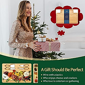 Large Charcuterie Boards and Knife Set - Bamboo Cheese Board - Wine Meat Cheese Tray Platter - Unique Housewarming Gifts, Anniversary Wedding Gifts for Couple, Bridal Shower Gift
