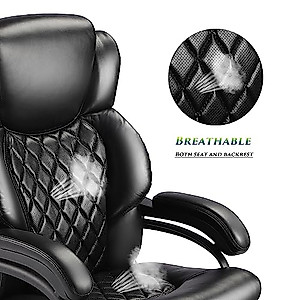 400lbs Big and Tall Office Chair Wide Spring Seat Executive Office Chair for Heavy People Adjustable Headrest Home Office Desk Chair with Heavy Duty Casters 360 Swivel High Back Computer Chair (BLACK)