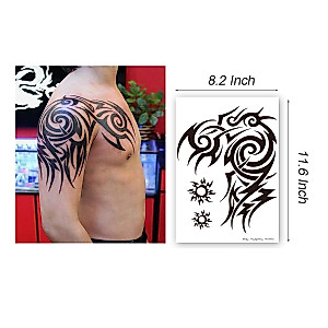 Kotbs 6 Sheets Extra Large Totem Temporary Tattoo Stickers, Waterproof Big Temporary Tattoos for Men Adults Guys Women Body Art Arm Shoulder Chest Make Up Fake Tattoos